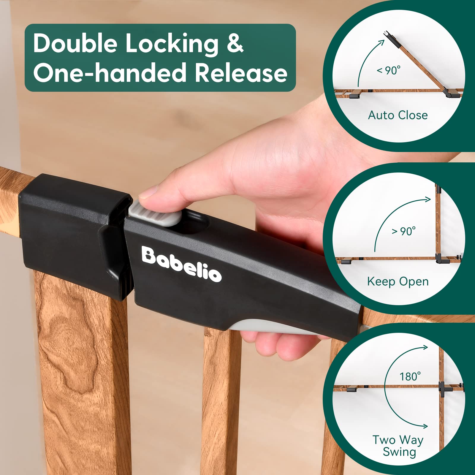 BABELIO 29-53.5 Inch Extra Wide Metal Baby Gate with Wood Pattern,Pressure Mounted, Easy Install, No Drilling, No Tools Required, with Wall Protectors and Extenders
