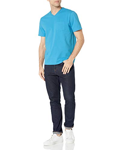 Amazon Essentials Men's Regular-Fit Short-Sleeve V-Neck Pocket T-Shirt, Pack of 2, Charcoal Heather/Bright Blue, X-Large