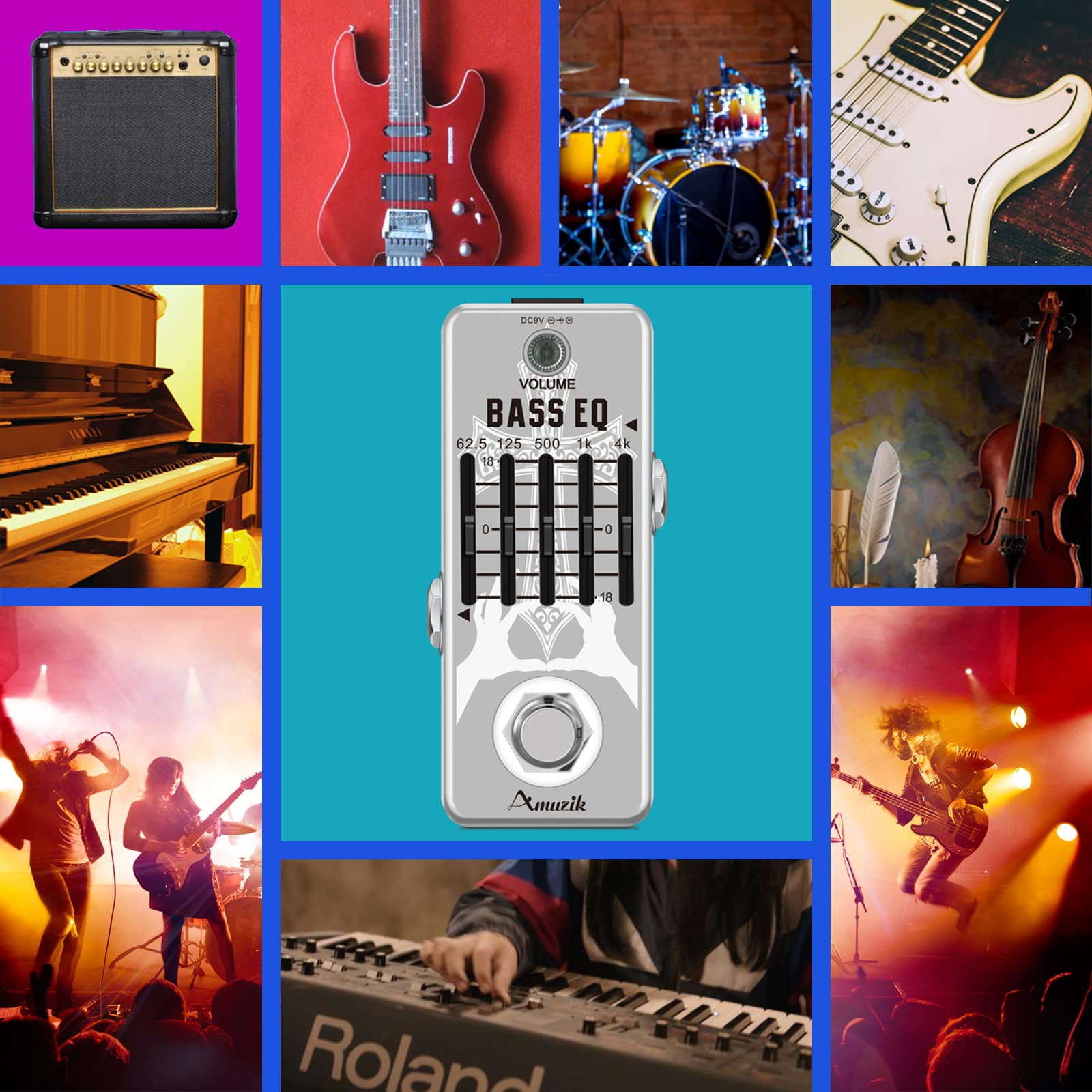 Amuzik Bass EQ Pedal 5 Band Equalizer Pedals For Bass Guitar With 5 Band Graphic Mini Size Full Metal Shell True Bypass, LEF-317B
