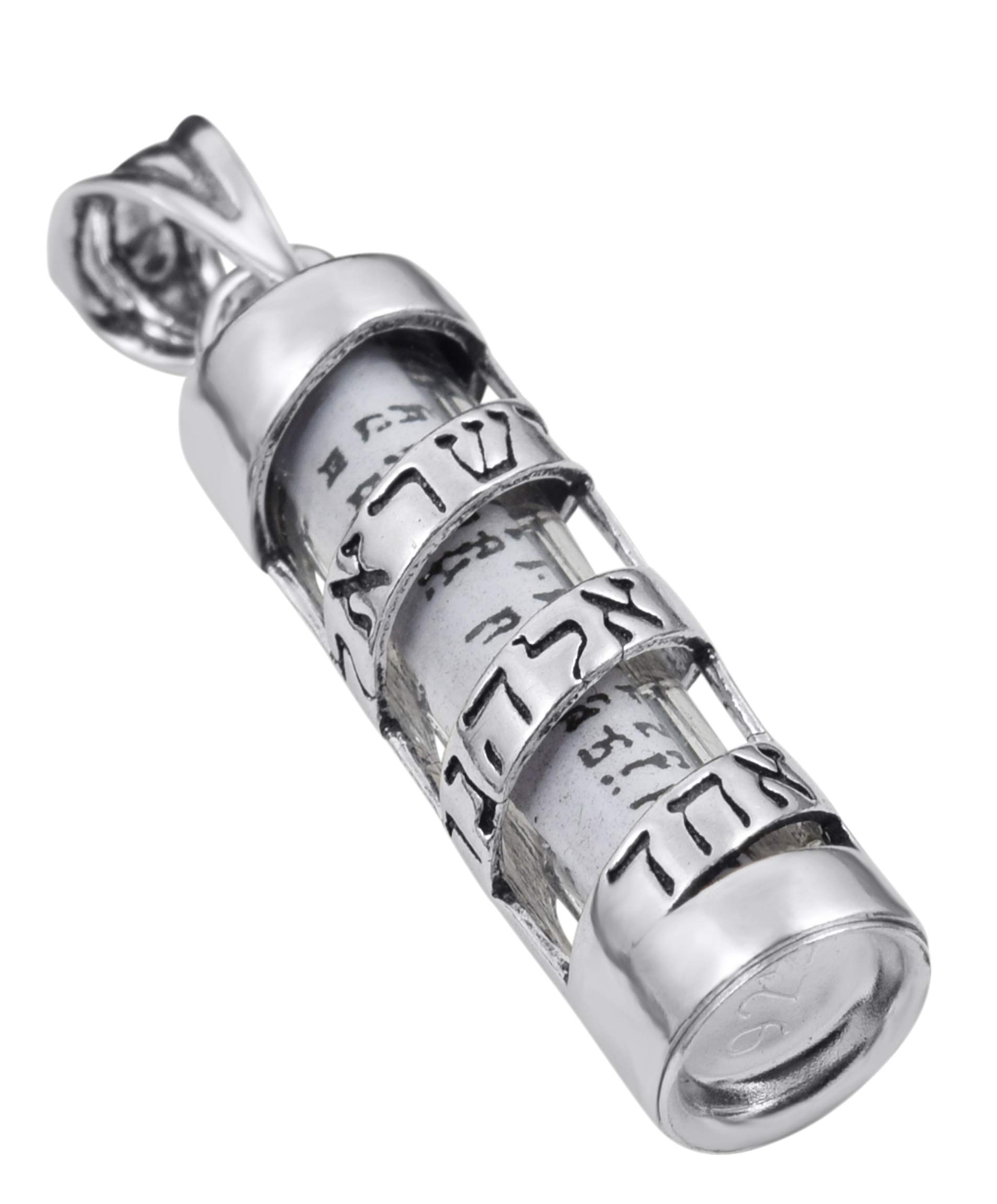 AJDesign Mezuzah Pendant Charm Spiral Shema Yisrael and Scroll in 925 Sterling Silver