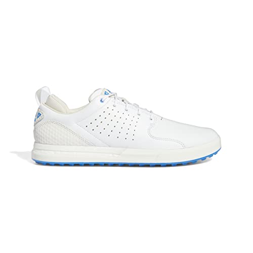 adidas mens Flopshot Spikeless Golf Shoe, Footwear White/Gold Metallic/Blue Rush, 10.5 US