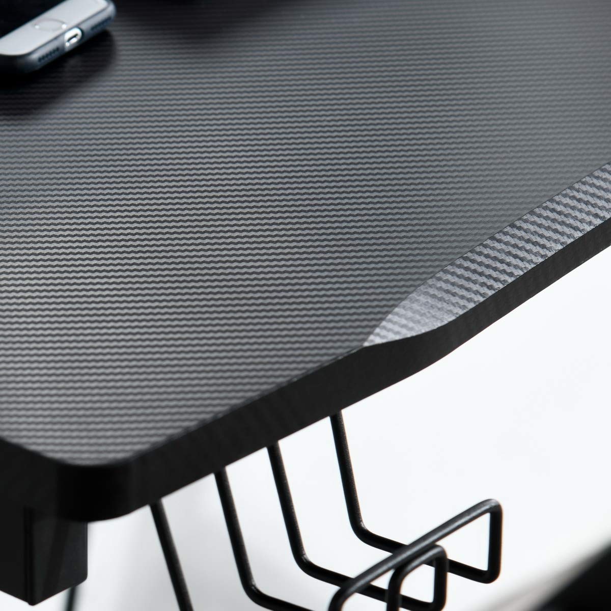 FurnitureR 47'' Gaming Desk with Monitor Stand Computer Gaming Table Home Office Desk with Cup Holder and Headphone Hook, Modern Simple Gamer Game Table, Black