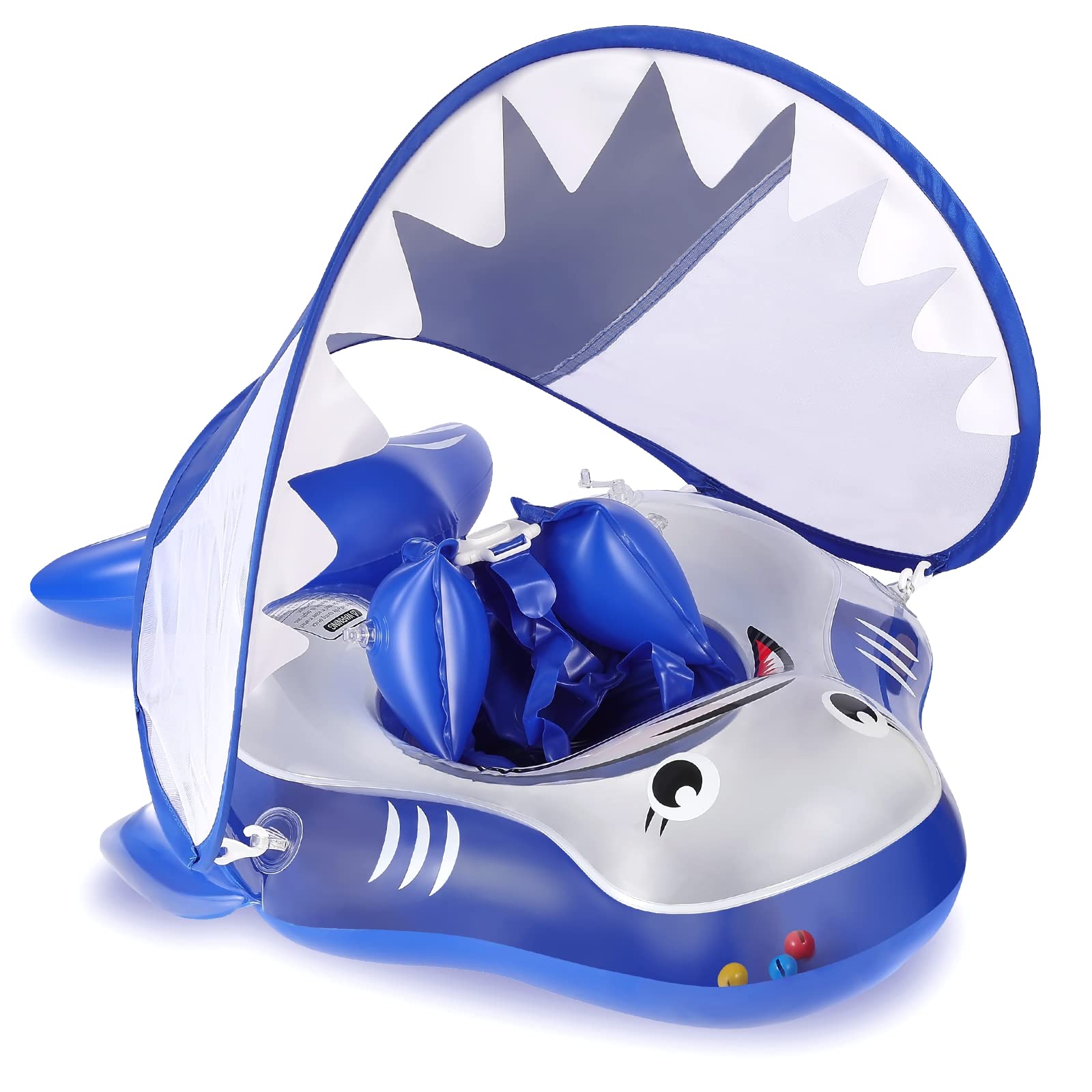 Baby Pool Float, Infant Swimming Float with Sun Protection Canopy Inflatable Floaties for Toddlers Shark Baby Swim Floats Ring for Pool Bath Toys for Newborn 3-36 Months