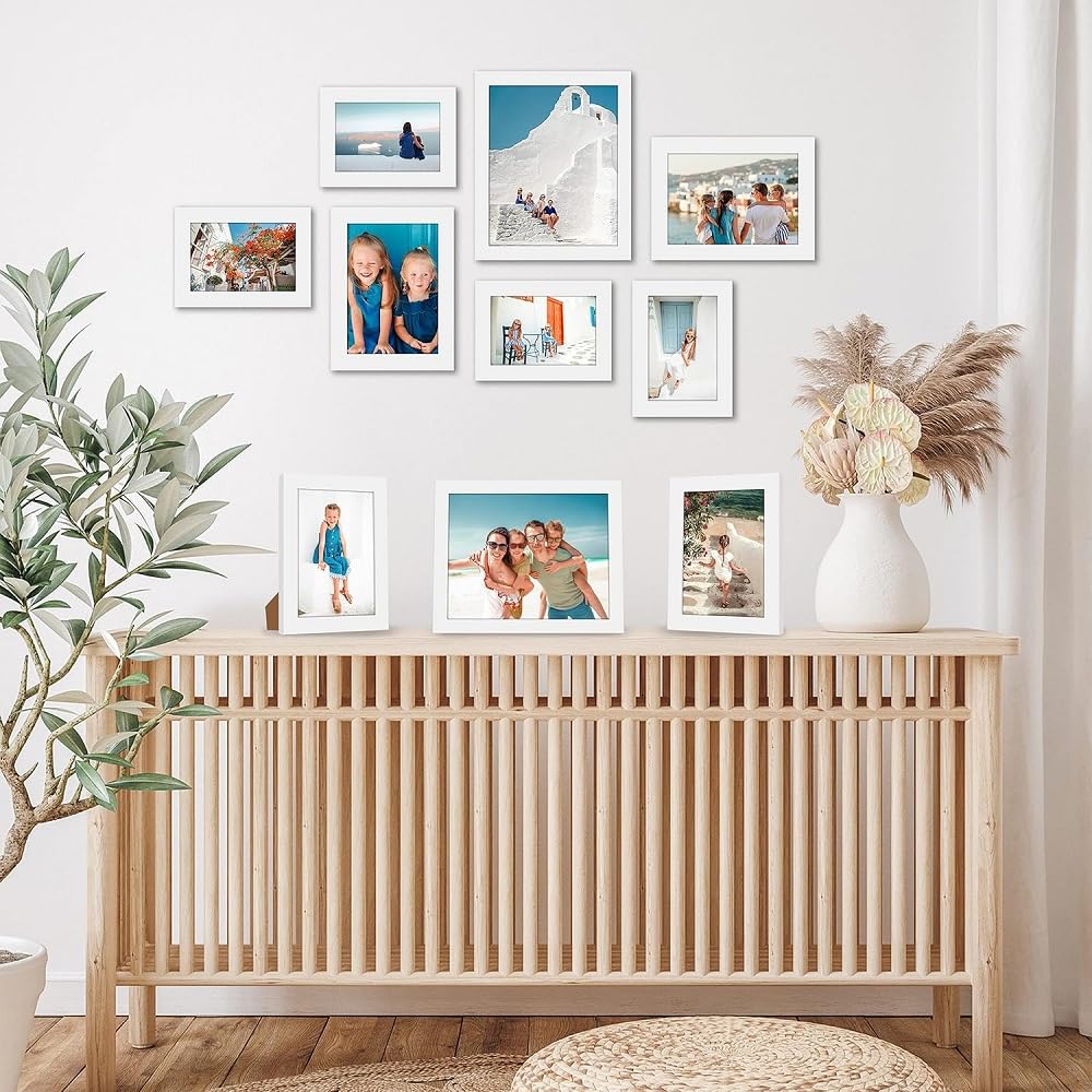 Americanflat 10 Piece White Picture Frames Collage Wall Decor - Gallery Wall Frame Set with Two 8x10, Four 5x7, and Four 4x6 Frames, Shatter Resistant Glass, Hanging Hardware, and Easel Included