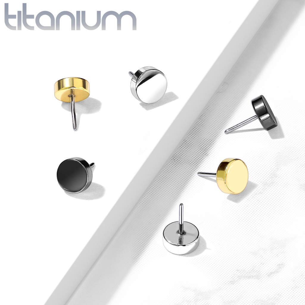 Amelia Fashion Implant Grade Titanium Threadless Push In Flat Round Tops (Choose Color) (Steel - Ball size: 3mm)