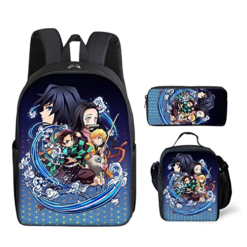 Anime Backpack Unisex 3D Printed Novelty Backpack Lunch Bag Pencil Case 3 Piece Backpack Set Travel Bag Daily Backpack A4-One Size