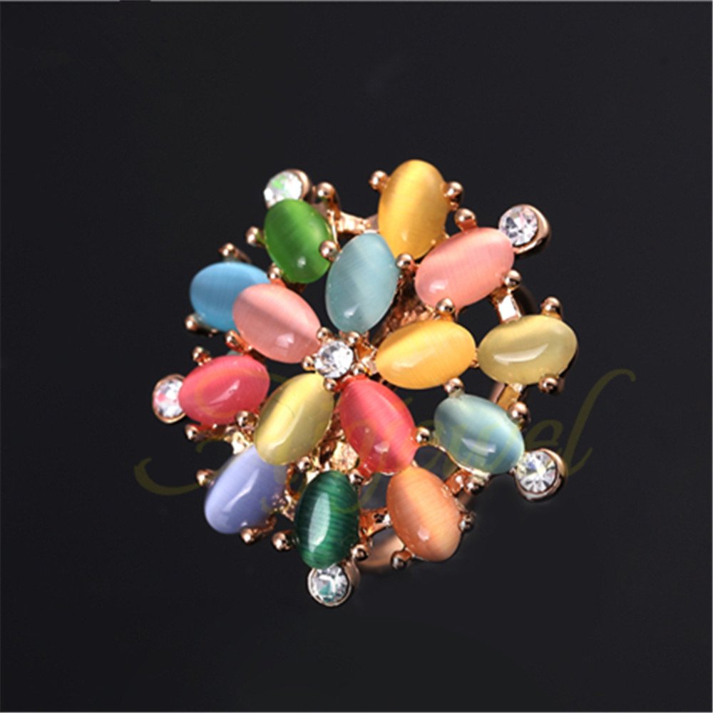 Ajojewel Multicolor Artificial-opal Flower Big Ring Women Finger Jewelry For Party Wedding Gifts (Multi, 8)