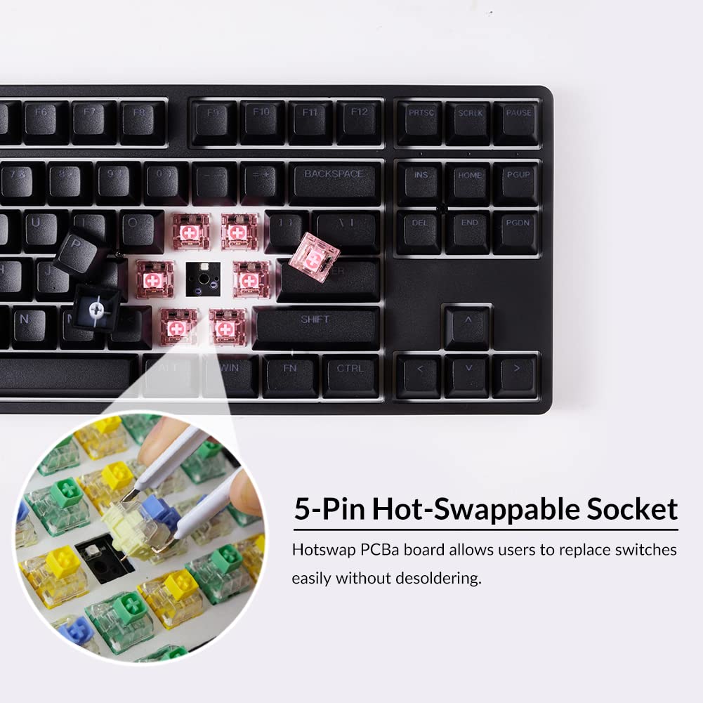 Akko 5087S TKL Hot-swappable Mechanical Keyboard White with PBT Shine-Through Keycaps, RGB Backlit, Linear Switches, NKRO Roller, 87 Keys Wired Gaming Keyboard for Windows Mac PC Games