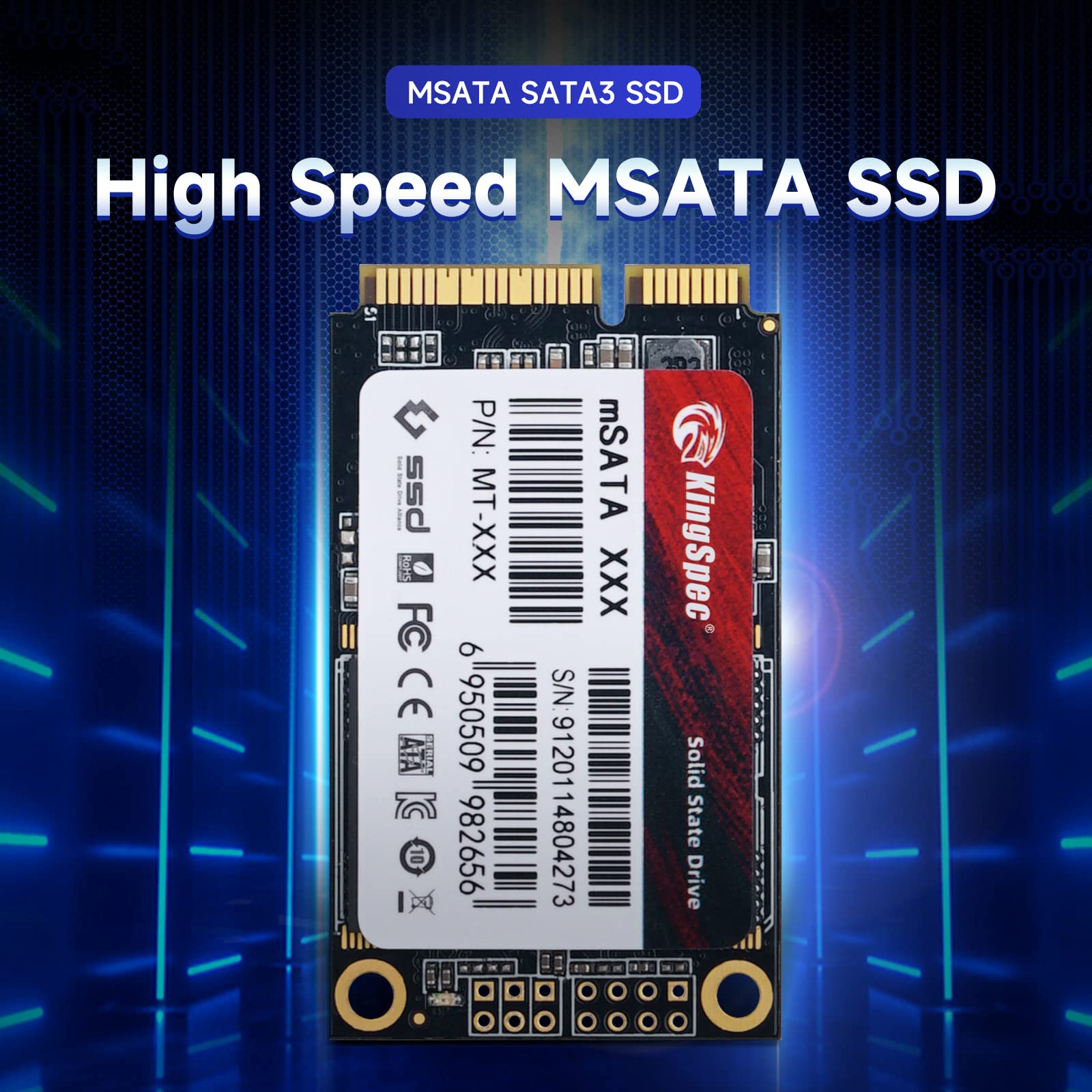 KingSpec mSATA SSD Internal Solid State Drive Data Storage SATA Hard Drives 3D NAND Flash PC Desktop Laptop Notebook Computer Upgrade 256GB
