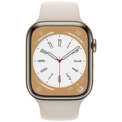 Apple Watch Series 8 (GPS + Cellular, 41MM) Gold Stainless Steel Case with Starlight Sport Band - S/M (Renewed)