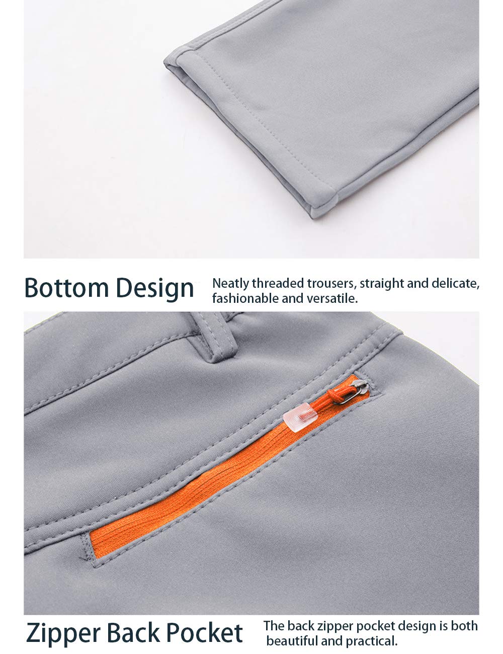 EKLENTSON Mens Hiking Pants Outdoor Fishing Snow Ski Warm Lightweight Work Pants Light Grey