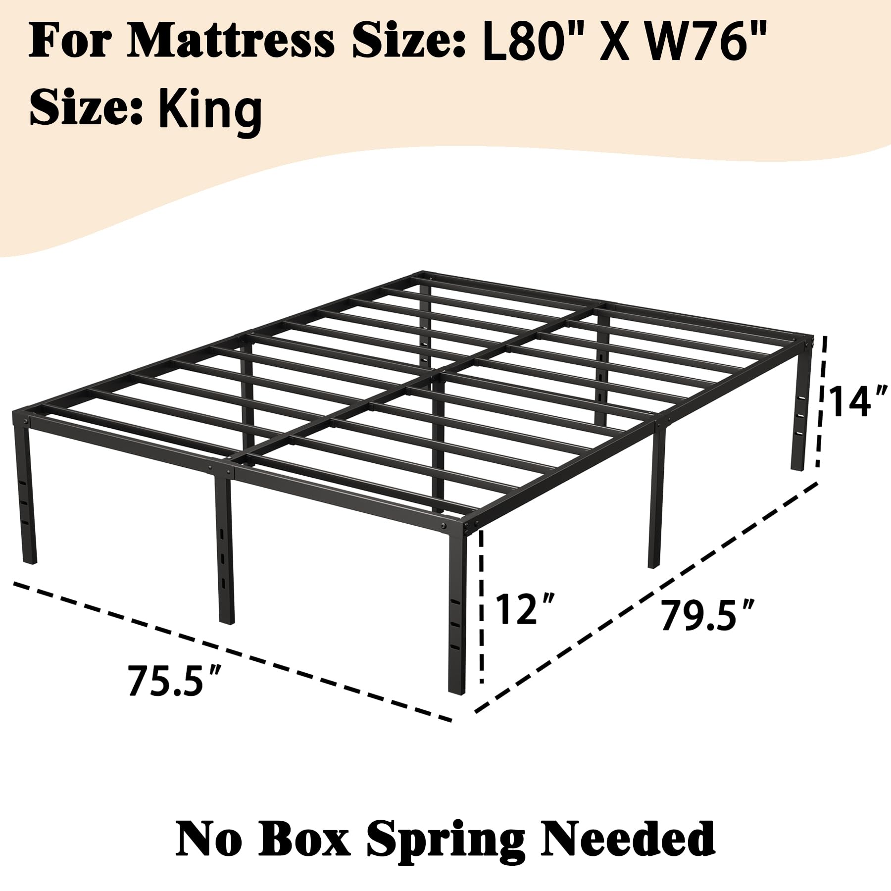 Jebosam Twin XL Bed Frame 2500 lbs Support Heavy Duty Platform Steel 14 inch XL Twin Bed Frame No Box Spring Needed Extra Long Easy to Assembly Non-Slip Noise Free Black Bed Frame Twin XL