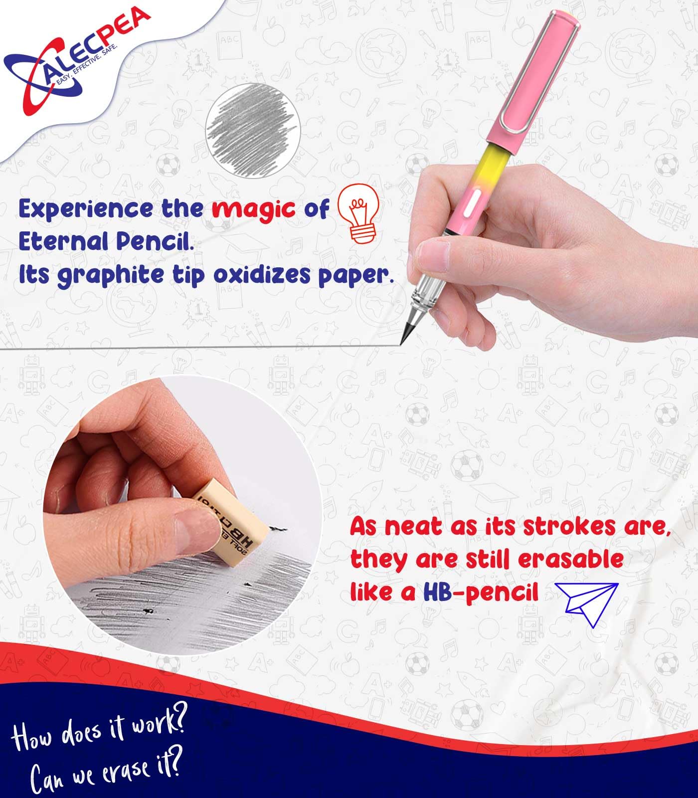 ALECPEA 6pcs Everlasting Pencil Infinite Pencil, Infinity Pencil with Eraser, Inkless Magic Pencils Eternal with 6pcs Replacement Nibs(Gradient)