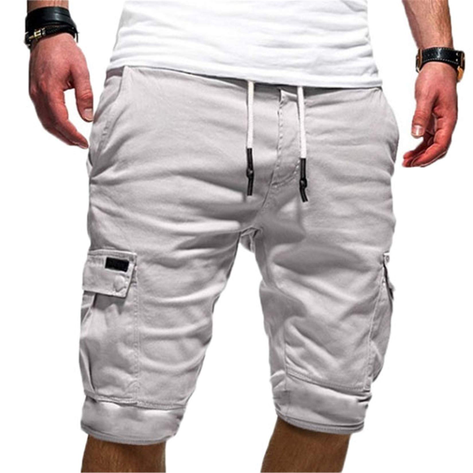 Andongnywell Men's Elastic Waist Gym Workout Shorts Quick Dry Bodybuilding Weightlifting Pants Training Running Jogger (White,3X-Large)