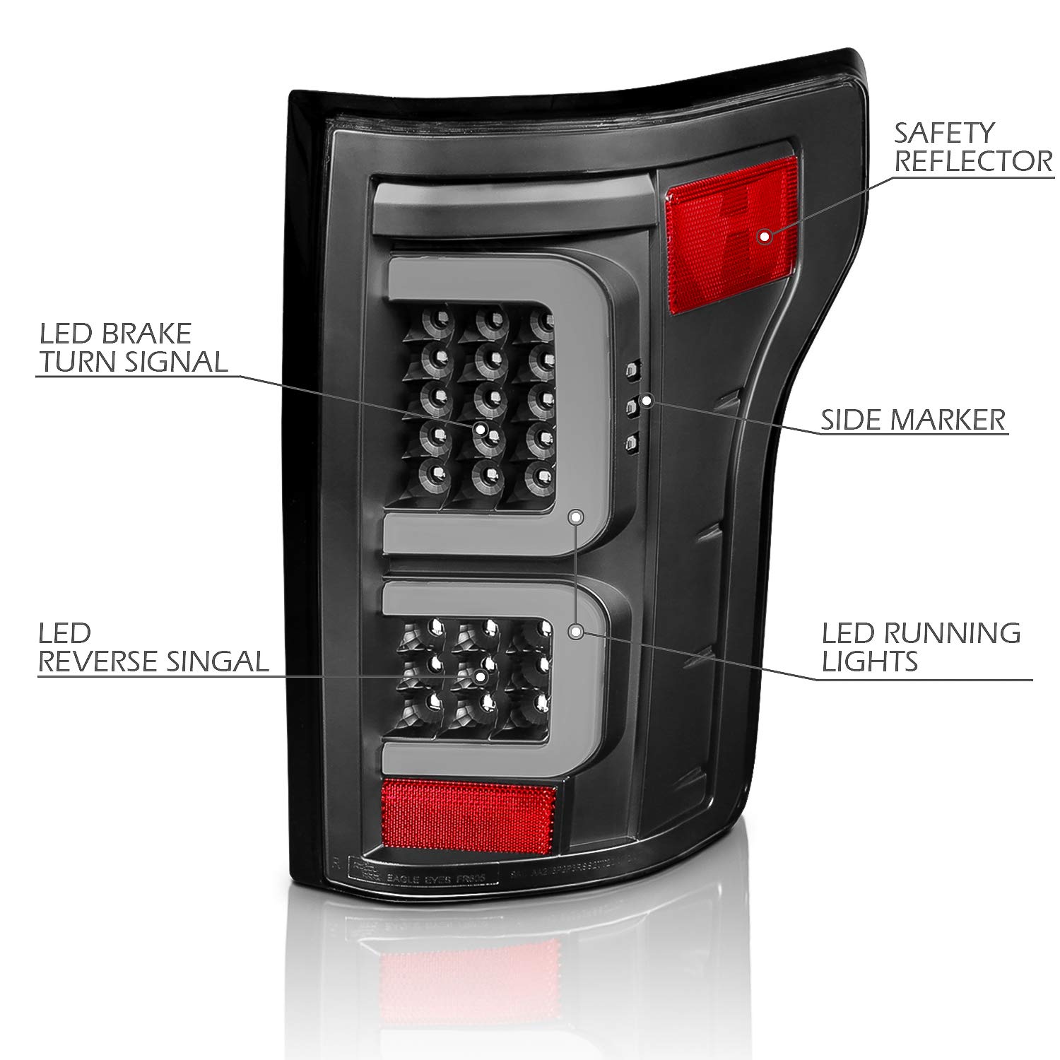 AmeriLite [Full LED C-Type Light Bar Black Taillights Assembly Pair for 2015-2017 Ford F150 - Passenger and Driver Side