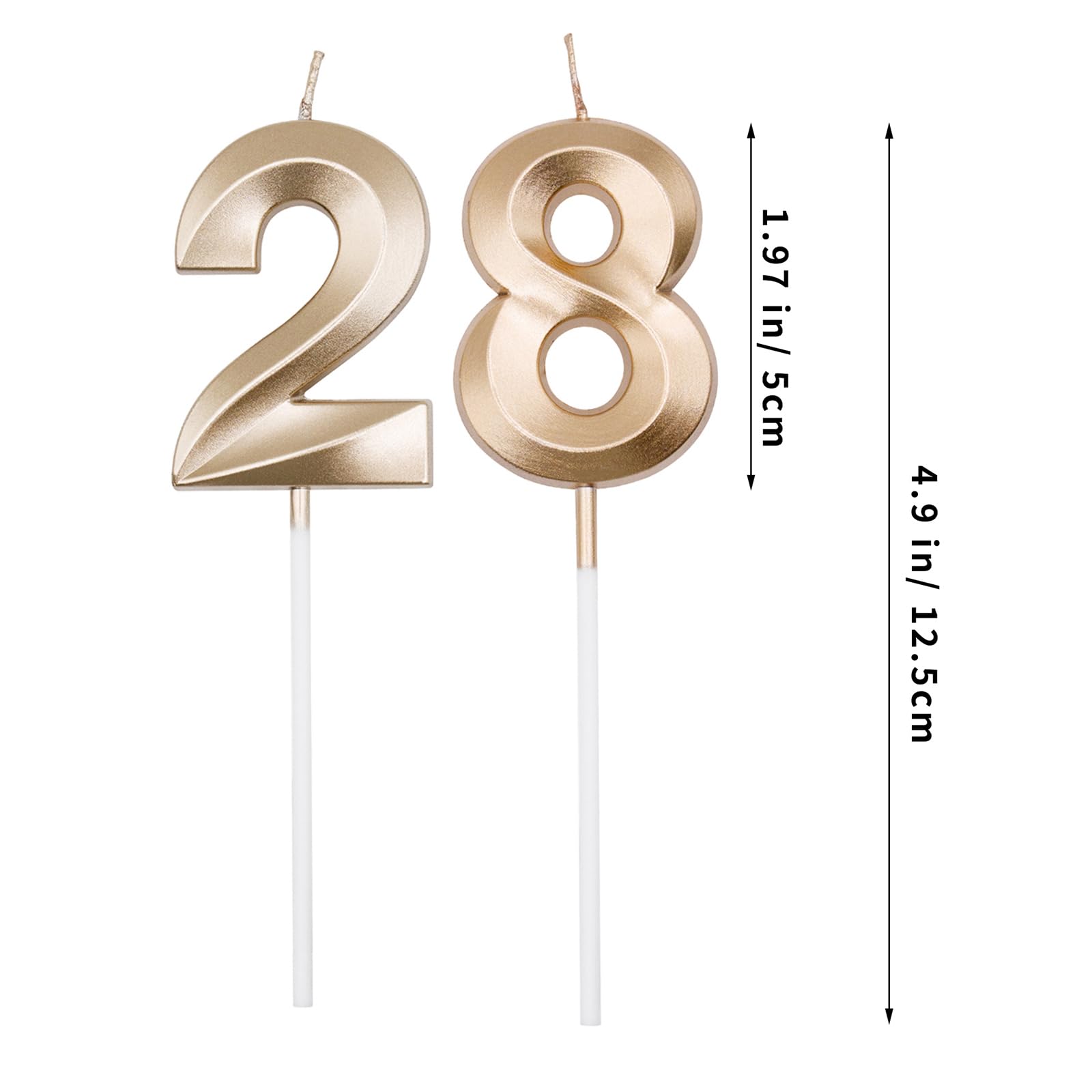 Champagne Gold 28th & 82nd Birthday Candles for Cakes, Number 28 82 Candle Cake Cupcake Topper for Birthday Anniversary Party Decoration