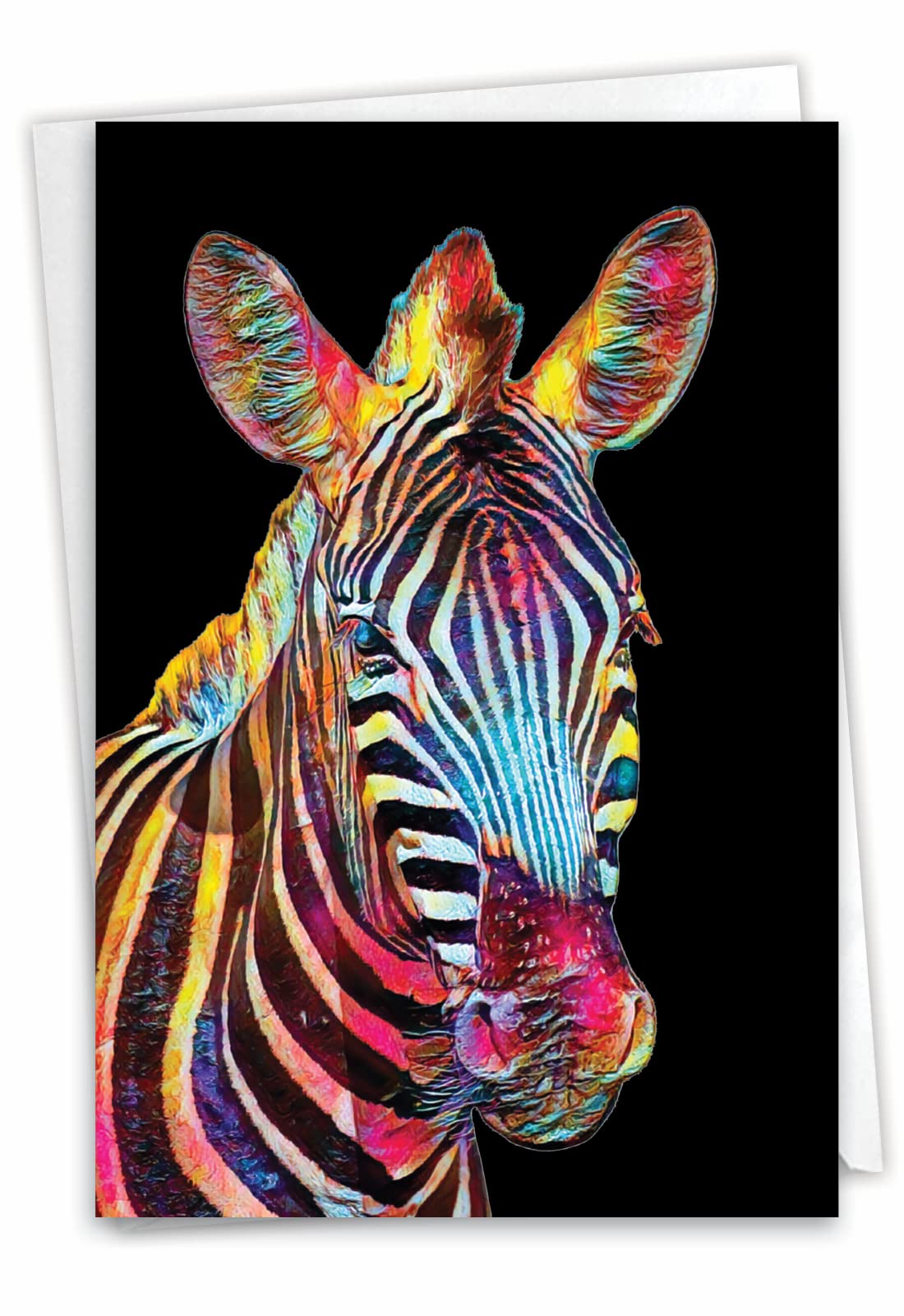 NobleWorks Birthday Greeting Card with 5 x 7 Inch Envelope (1 Card) BdayRainbow Zebras-Head C10327BBDG