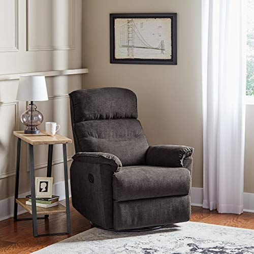 Amazon Brand – Ravenna Home Pull Recliner with 360-Degree Swivel Glider, Living Room Chair, 32"W, Dark Grey