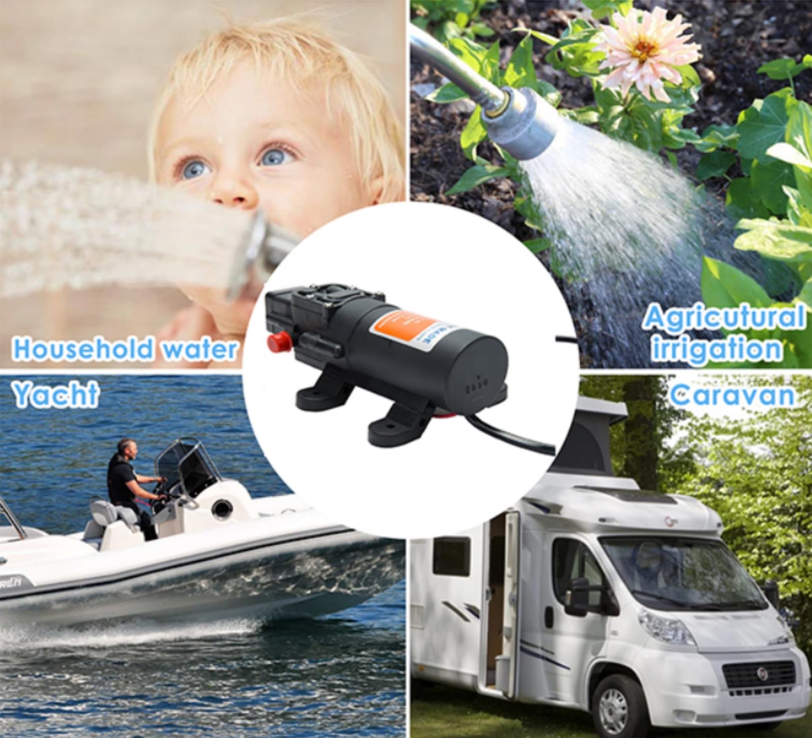 Amarine Made 12v Water Pressure Diaphragm Pump Self Priming Pump 4.3 L/min 1.1 GPM 35 PSI RV Water Pump for Caravan Boat Marine Agricultural