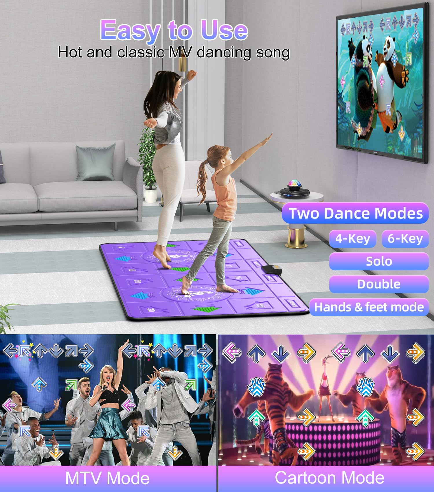 FWFX Dance Mat for Kids and Adults, Exercise & Fitness Dance Pad Game for TV, Double User Wireless Dancing Mat, Musical Electronic Dance Mats with HD Camera, for Girls & Boys Ages 6+