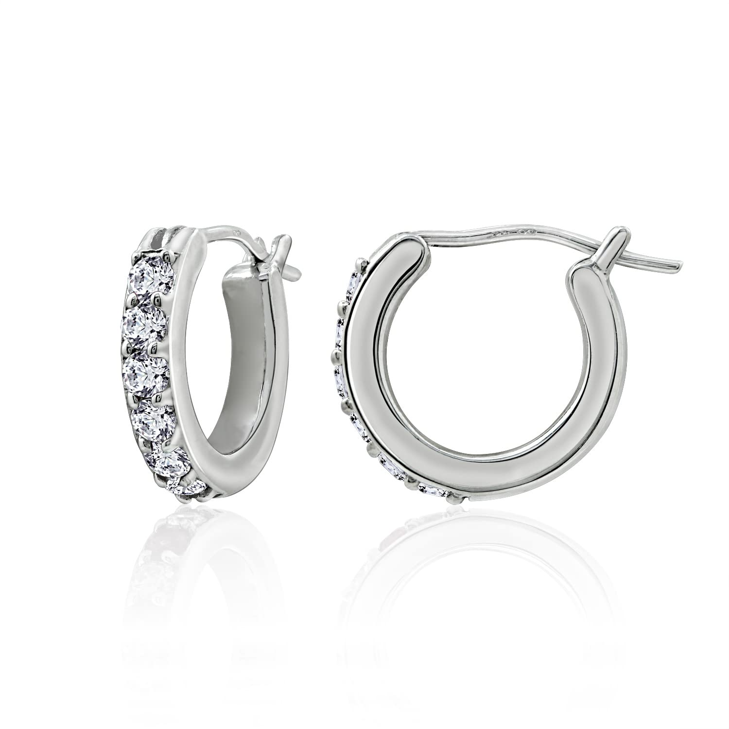 Amazon Collection Platinum Plated Sterling Hoop Earrings set with Round Cut Infinite Elements Cubic Zirconia (3/4 cttw), .5" Diameter