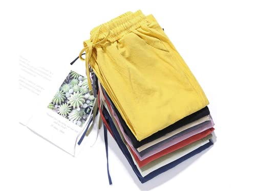 Andongnywell Womens Casual Cotton Linen Straight Leg Pants Loose Drawstring Elastic Waist Harem Pant with Pockets (Gray,Large)