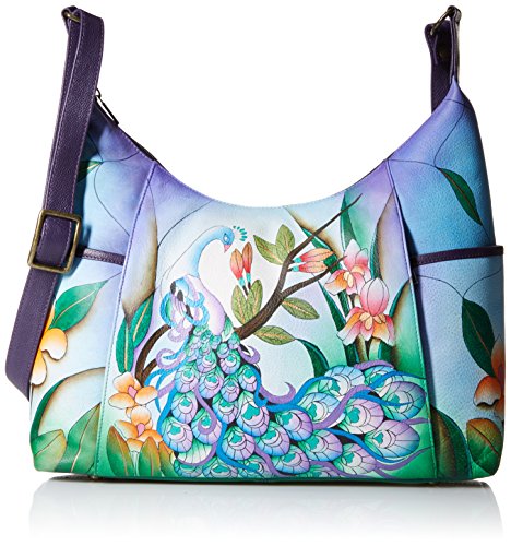Anna by Anuschka Women’s Leather-Large Shoulder Hobo, Midnight Peacock