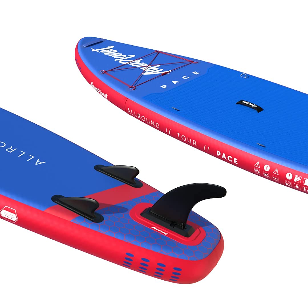 AQUAPLANET Pace Inflatable Paddle Board 10.6 Foot - Ideal for SUP Beginners to Intermediate - Stand Up Paddle Board Kit with Fin, Paddle, Pump, Repair Kit, Backpack, Leash, Dry Bag, Carry Strap