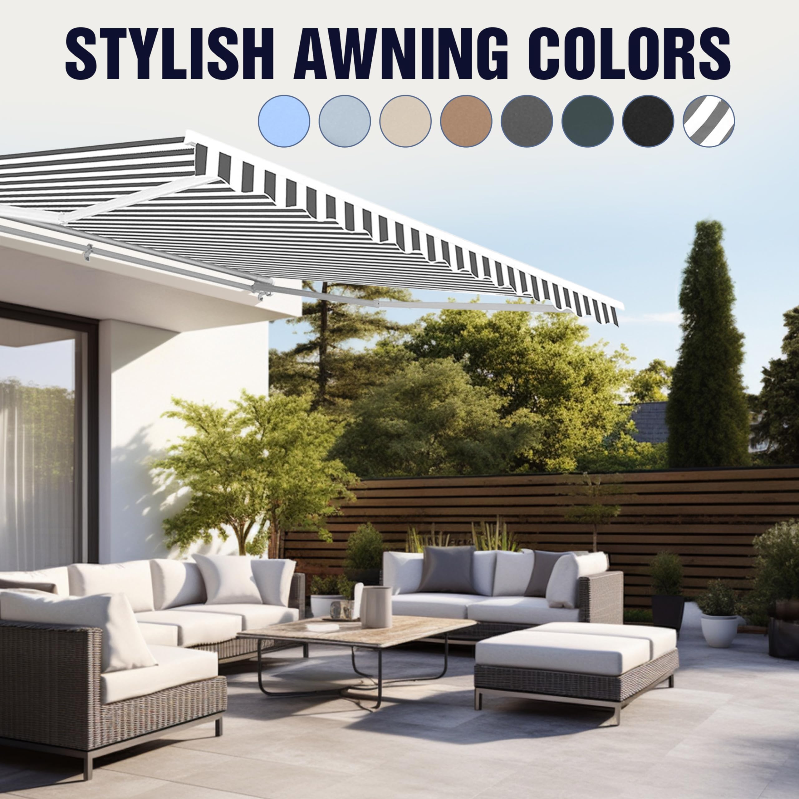 ALEKO Automatic Retractable LED Awning | 10' W x 8' L Motorized Crank Deck Patio Awning| Polyester Water Resistant Canopy Sun Shade | Sand Beige | AWCL10X8SAND31