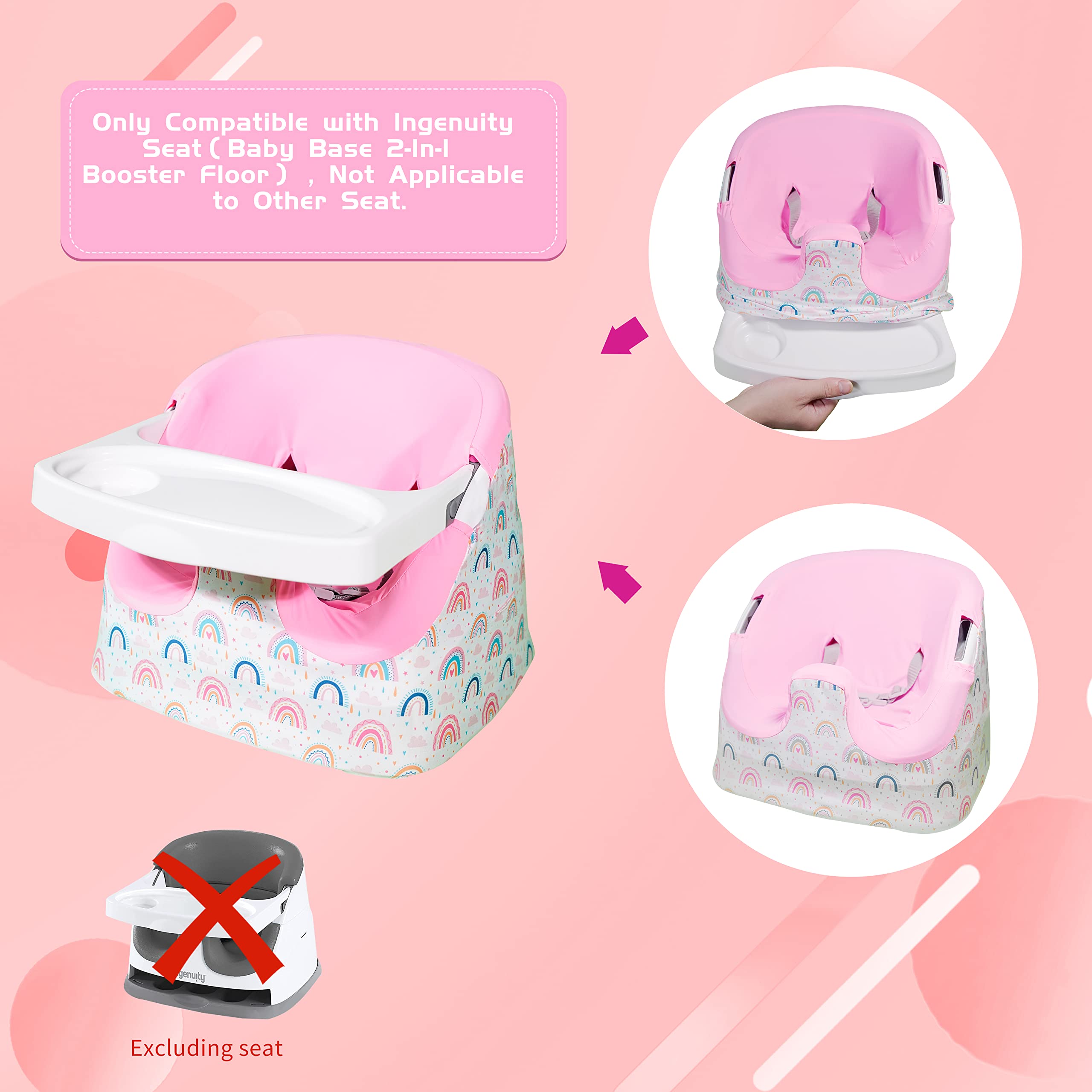Baby Seat Cover Compatible with Ingenuity Seat (Leaf, Pink)