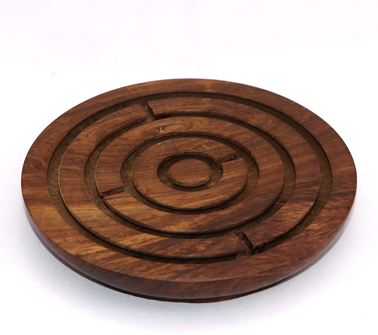 Ajuny Handcrafted Indian Wooden Round Labyrinth Ball Maze Puzzle Board Game Challenging Education Game, Brain Teaser for Kids, Adults
