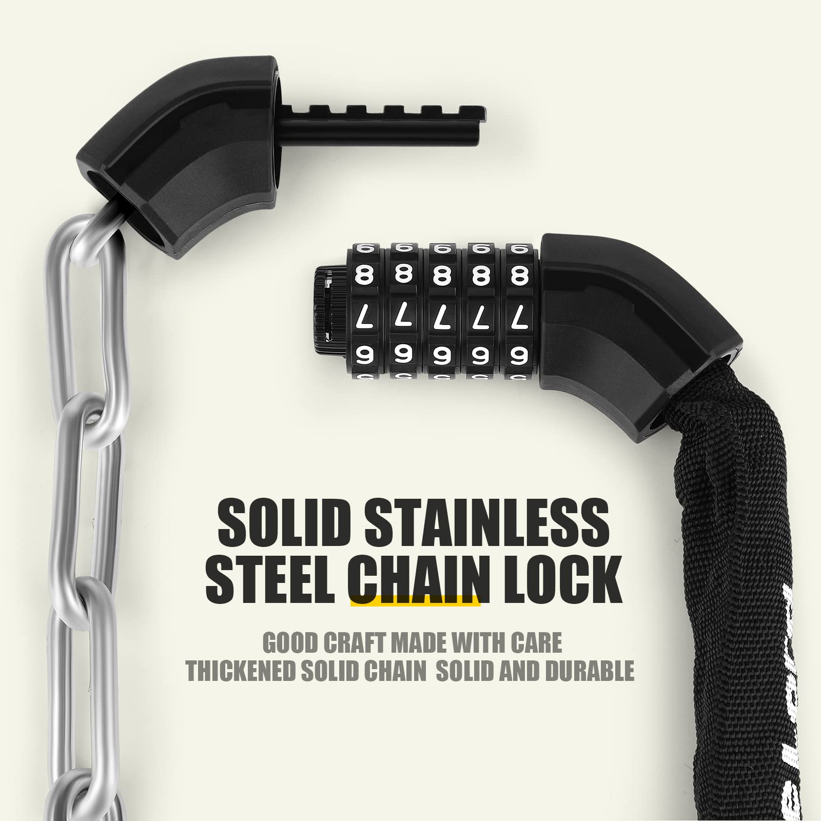 BEELORD Anti-Theft Heavy Duty Bike Lock, 6mm Thicker Security Chain with 2 Keys, Resettable Combination Lock, Black, 3.2Ft Long