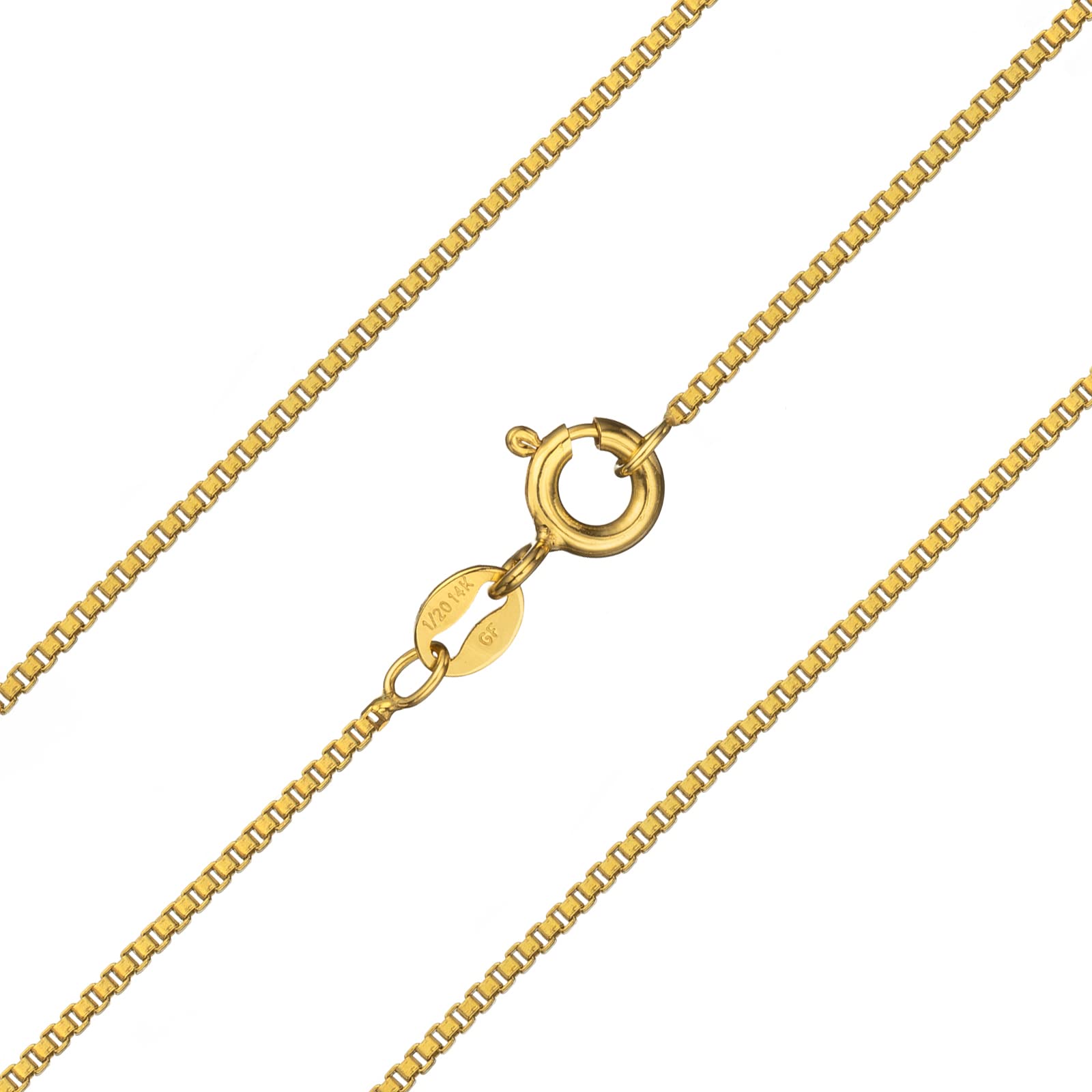 Ariana Lucci 14K Gold Filled Italian-Made Box Chain Necklace for Women and Men, Thin 0.8mm Non Tarnish, Timeless Classic Box Chain Pattern, 18"