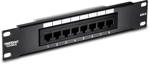 TRENDnet 8-Port Cat6 Unshielded Patch Panel, TC-P08C6, Rackmount, 10 Inch Wide, 8 x Gigabit RJ-45 Ethernet Ports, Pre-Numbered Ports, 250 Mhz Connection, Color Coded Labeling,