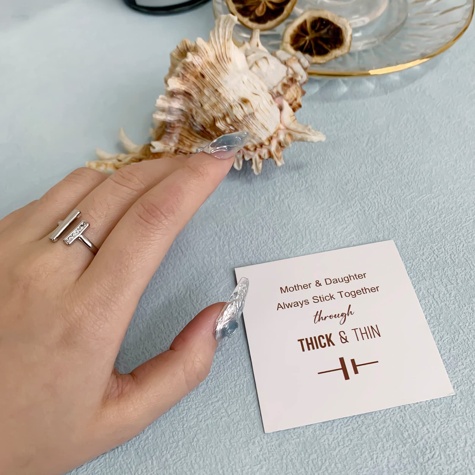 beemean Thick and Thin Ring Mother Daughter Ring Through Thick and Thin Ring Adjustable Double T Ring Cubic Zirconia Rings for Mother Daughter (silver)