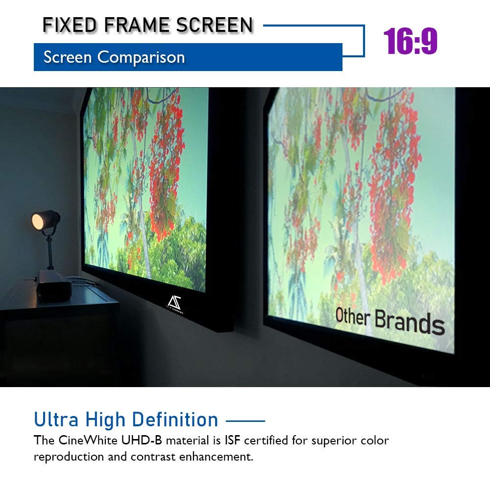 Akia Screens Fixed Frame Projector Screen 120 inch 16:9 8K 4K Ultra HD 3D Ready Wall Mount CINEWHITE UHD-B 120 Projection Screen for Indoor Movie Video Home Theater Cinema Office AK-FF120WH2