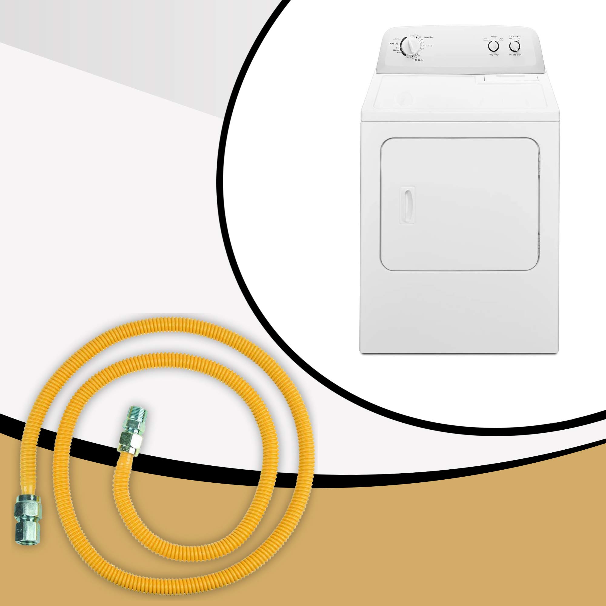 Appliance Pros Flexible Stainless Steel Gas Line for Dryer, Gas Hose Connector Kit, Comes with 1/2" OD 1/2" MIP x 1/2" FIP, Stainless Steel (GASLINE72)