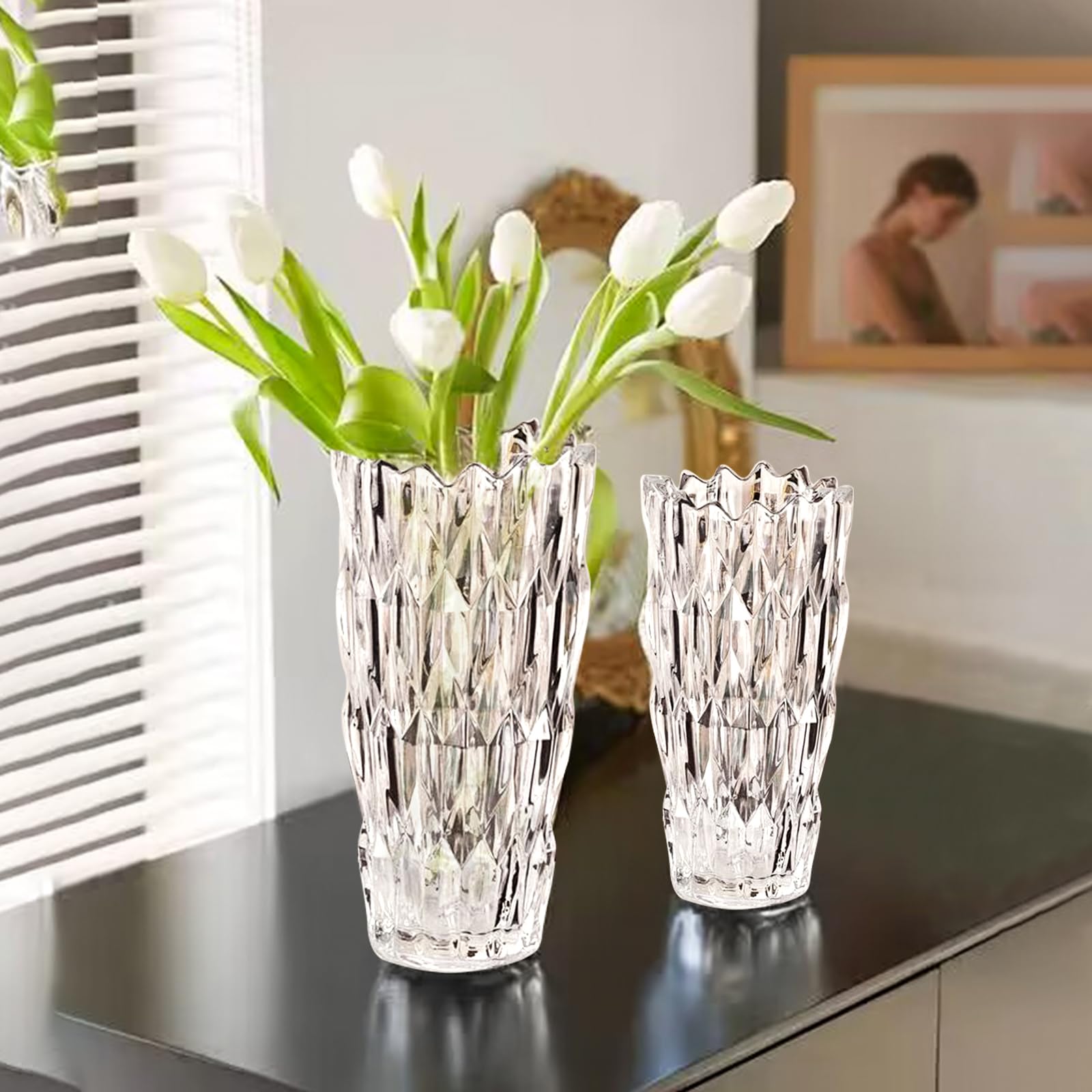 Amastesay Super Heavy Glass Vases for Flowers,Hand Blown Glass for Home,Kitchen,Clear Vases for Centerpieces(Can't be Knocked Over Easily)