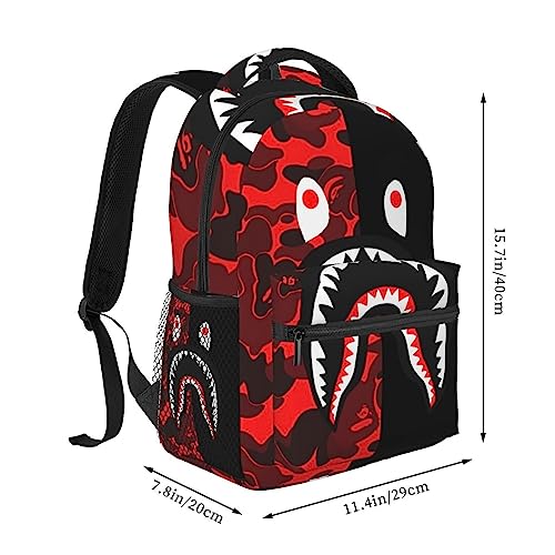 AIRPO 17inch Camo Shark Backpacks Camouflage 3D Print Large Capacity Laptop Daypack Lightweight Multiple Backpack Travel Shoulders Bag For Women Men