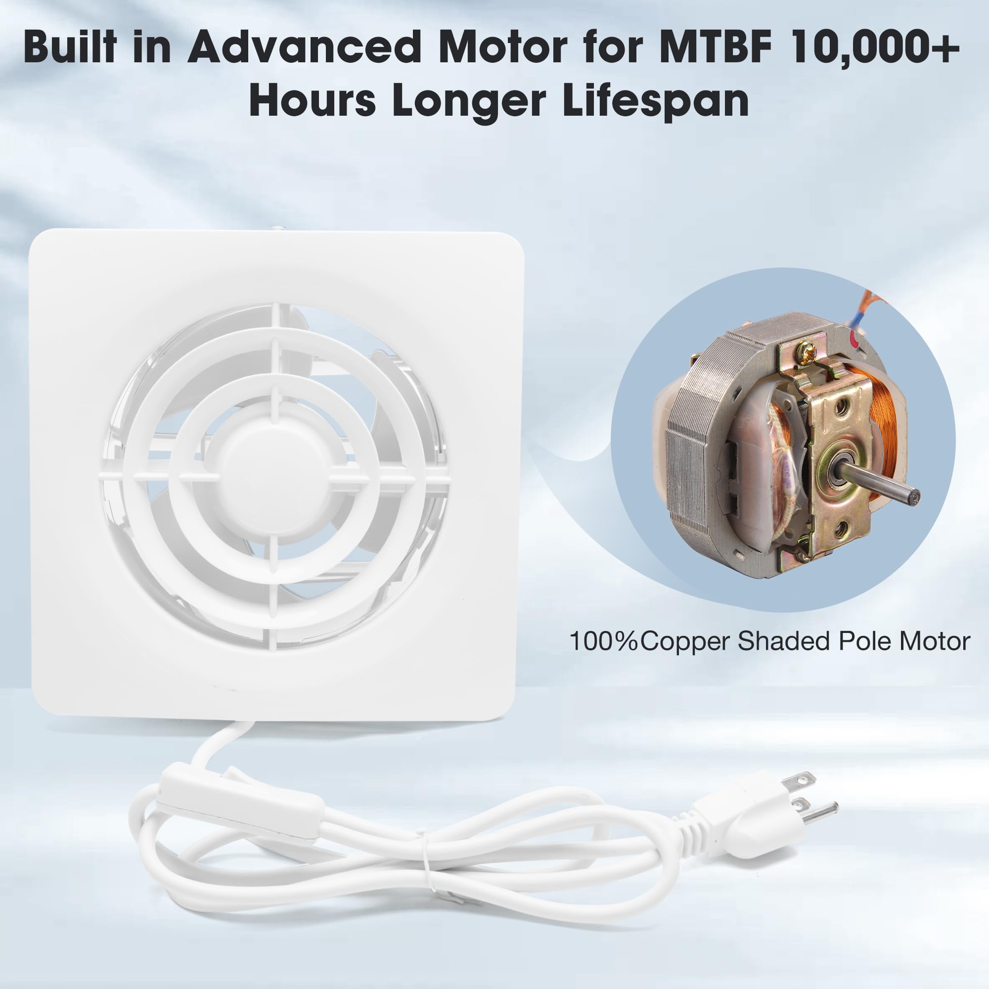 Fanspex 6-in Window Exhaust Fan for Bathroom, 17W Wall Mount Small Ventilation Fan for Kitchen Garage, 40dB Low Noise, 90CFM Air-flow, 5 ft Long Cord