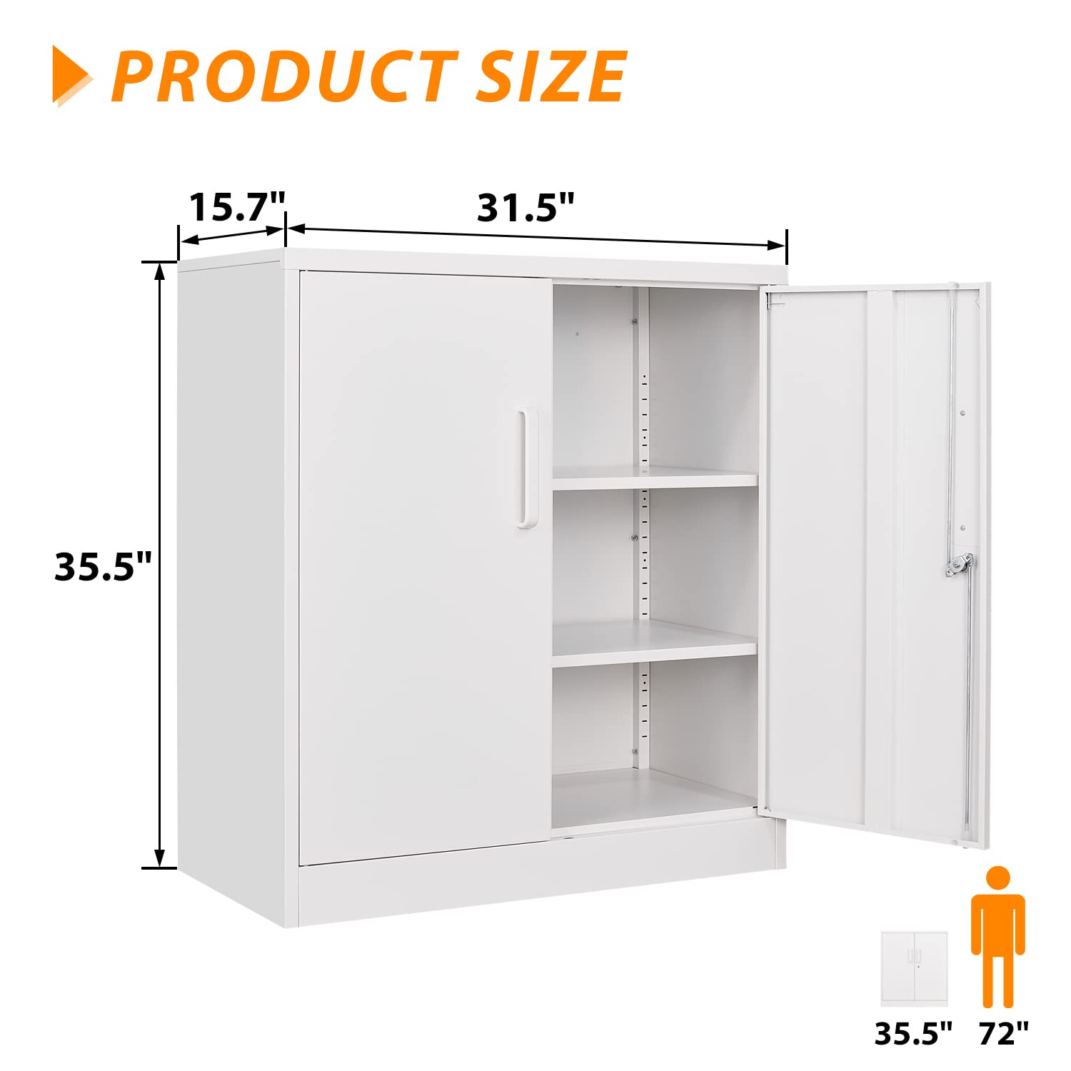 Anxxsu Metal Storage Cabinet, Lockable Steel Storage Cabinet with 2 Doors and Shelves, White Metal Cabinet with Lock, Small Locking Cabinet for Home Office