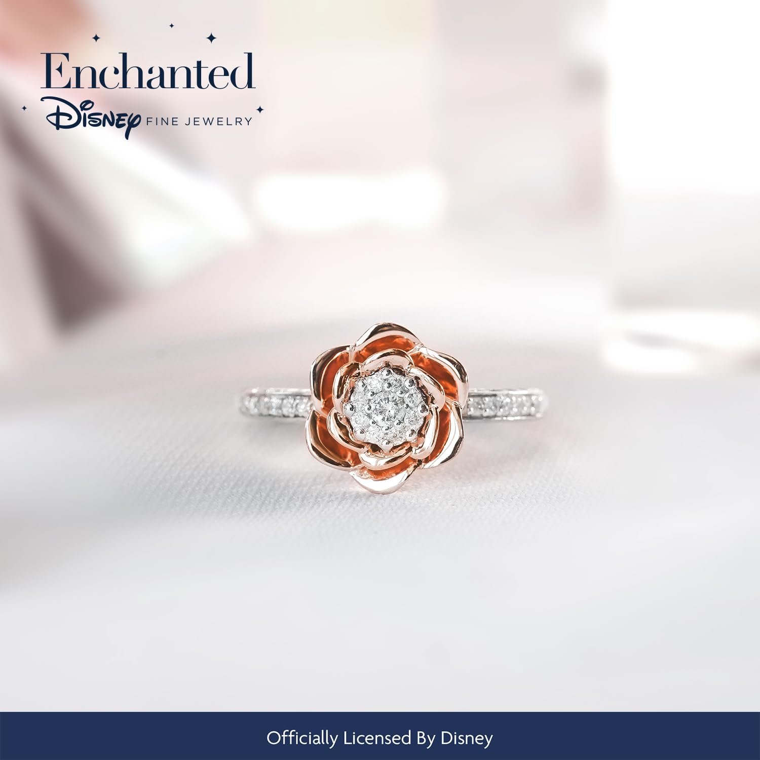 Enchanted Disney Fine Jewelry 14K Rose Gold Over Sterling Silver 1/4 Cttw Belle Rose Composite Ring, Size 7