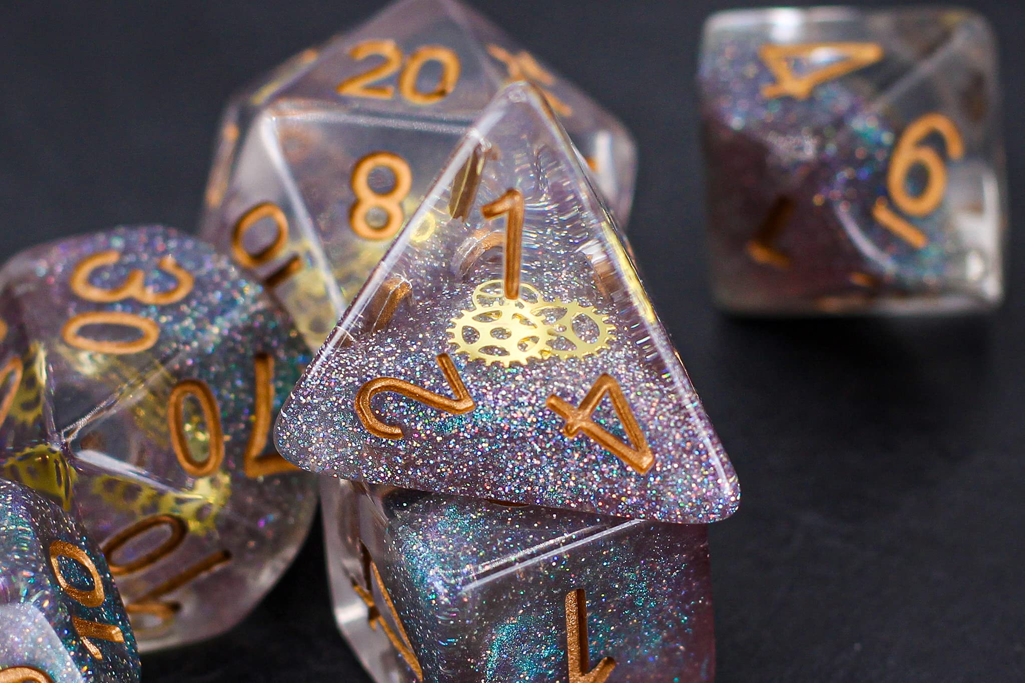 Galaxy Steampunk Gear DND Dice Set for Dungeons and Dragons Gifts, D&D, D and D, Pathfinder, Accessories, D20, Polyhedral, Resin Dice, Metal, Dice Tray, Tower, Bag, Box