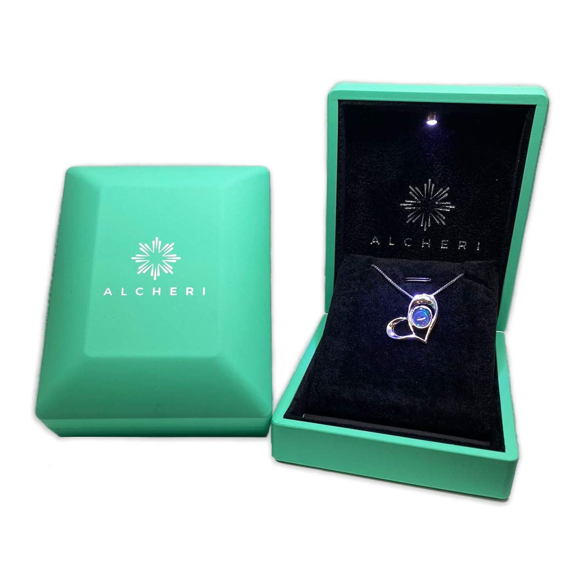 Alcheri Fire Opal Heart Necklace Natural Opal Multicolor Triplet Sterling Silver Necklace for Women | Christmas Gift, 18"