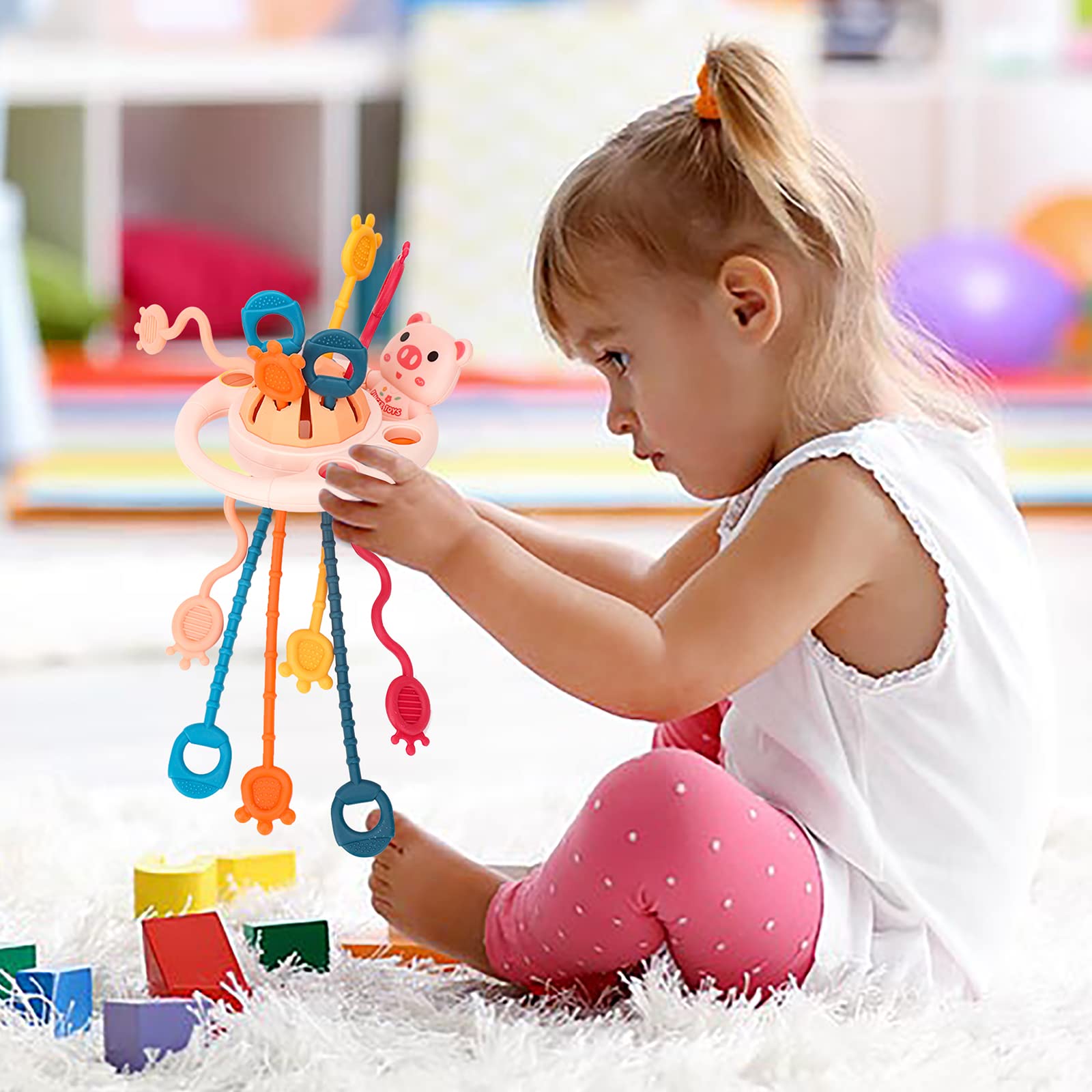 Baby Sensory Toys Montessori Pull String Ropes with Rattle, Simple Bubble and Sliding Balls for Motor Skills, Tactile Stimulation, Infants Toddlers 18+ Months Old…