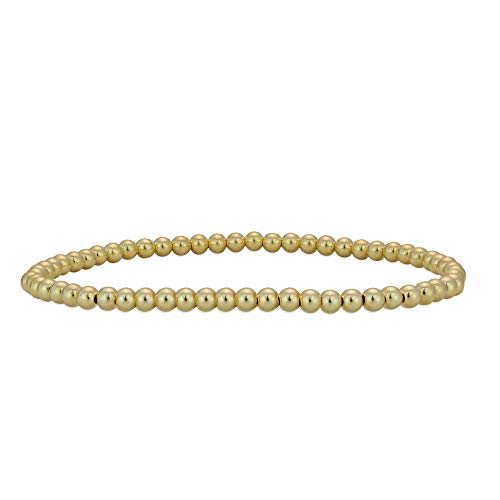 Anela 14kt Gold Filled Bracelet, 3mm Gold Filled Beads, Stretch and Stackable, Waterproof to Swim or Shower, Dainty Woman Bracelet for Everyday Use, Stretch and Stackable, Hand Made in USA