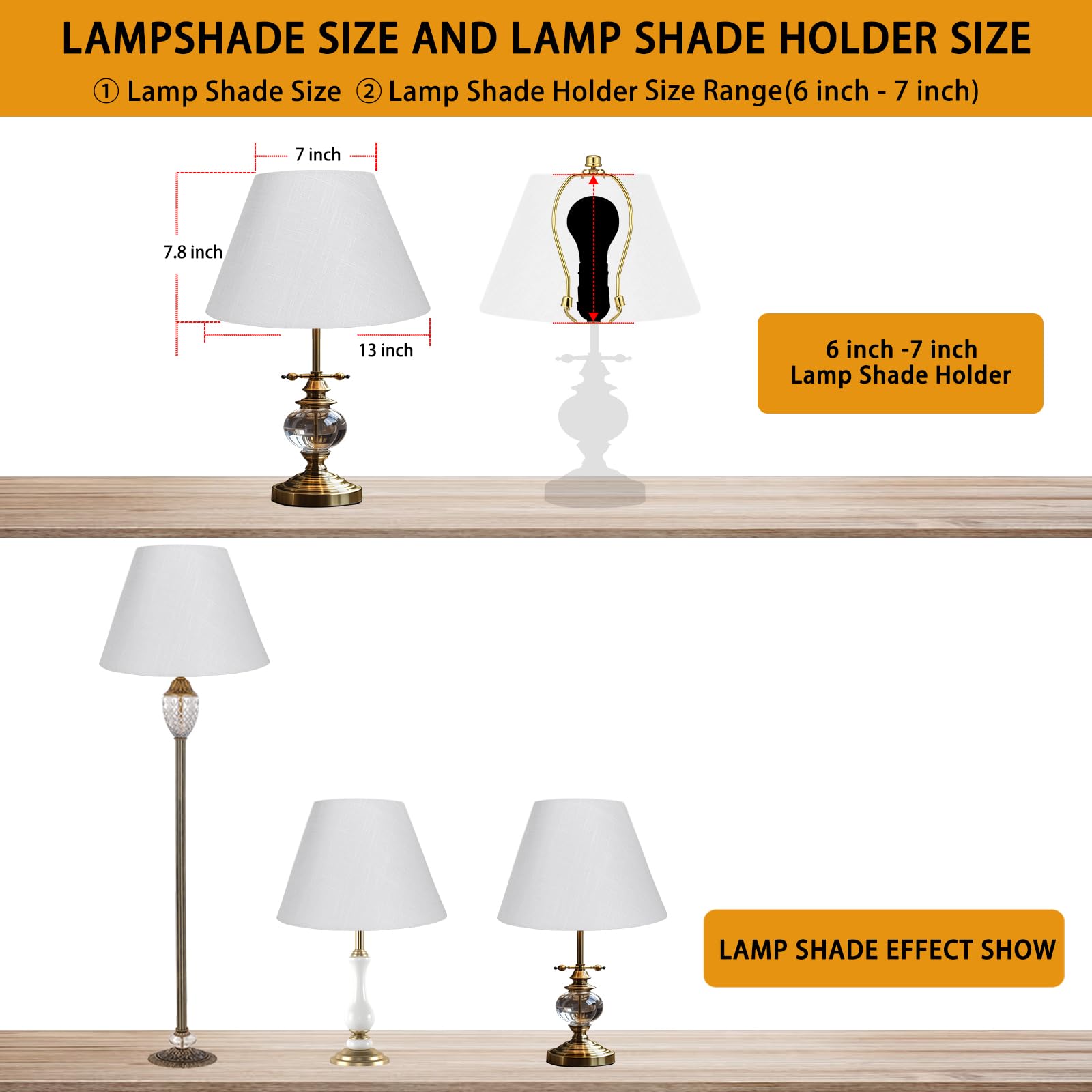 ALUCSET Medium Lamp Shade, Barrel Fabric Lampshade for Table Lamp and Floor Light, 7x13x7.8 inch,Natural Linen Hand Crafted, Spider (White)