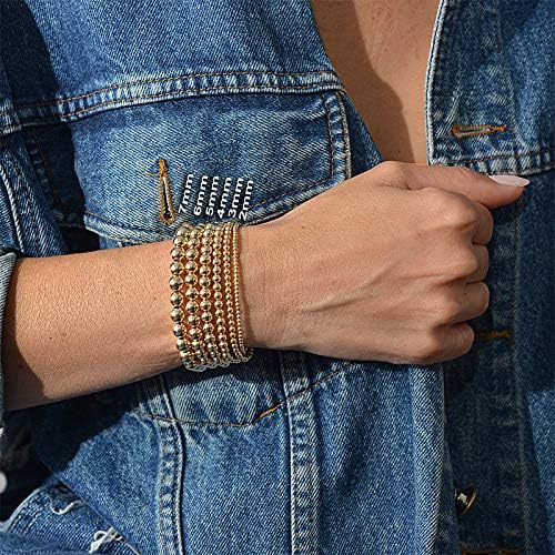 Anela 14kt Gold Filled Bracelet, 5mm Beads, Stretch and Stackable, Hand Made in USA