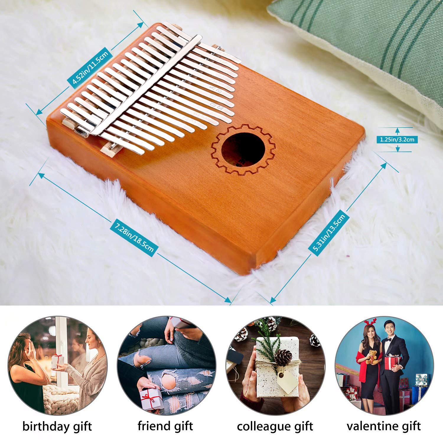 ActFun Kalimba Thumb Piano 17 Keys, Solid Mahogany Wood Finger Piano with Study Instruction, Portable Musical Instrument for Kids, Adults and Beginners, Brown