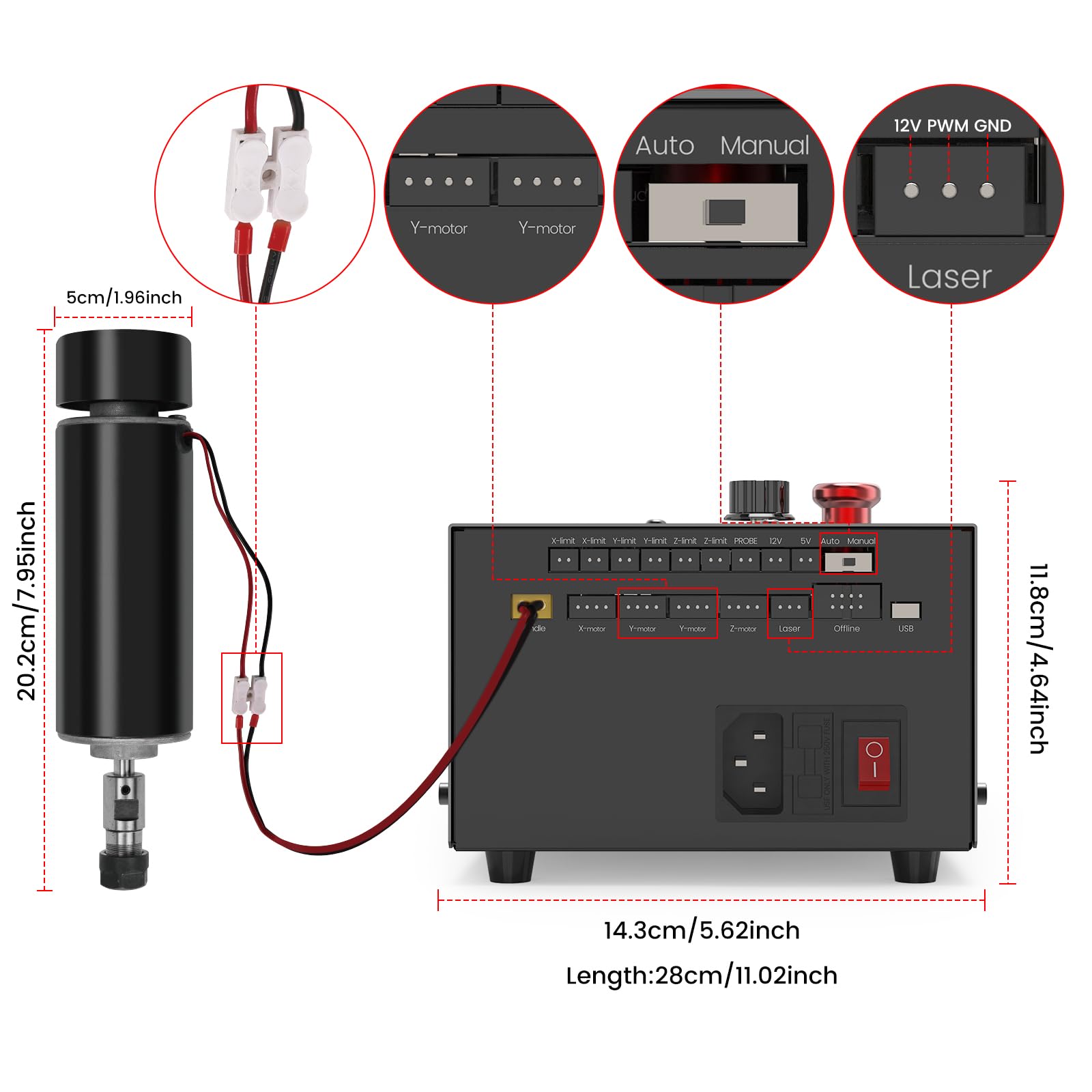 CNC 500W Spindle Motor Kit, CAMXTOOL 11000RPM Spindle Integrated Control Box Motor Speed Adjustment Button, For 3020PLUS, 4540, 3018MAX, DIY Engraving, CNC Engraving, CNC Drilling